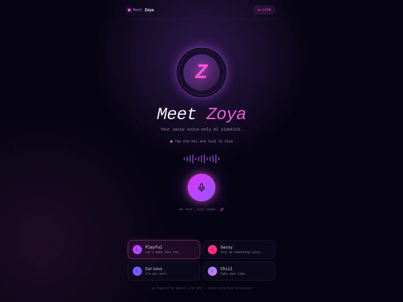 Zoya Voice AI UI