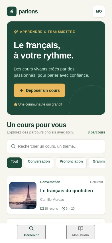 French Course Mobile Hub