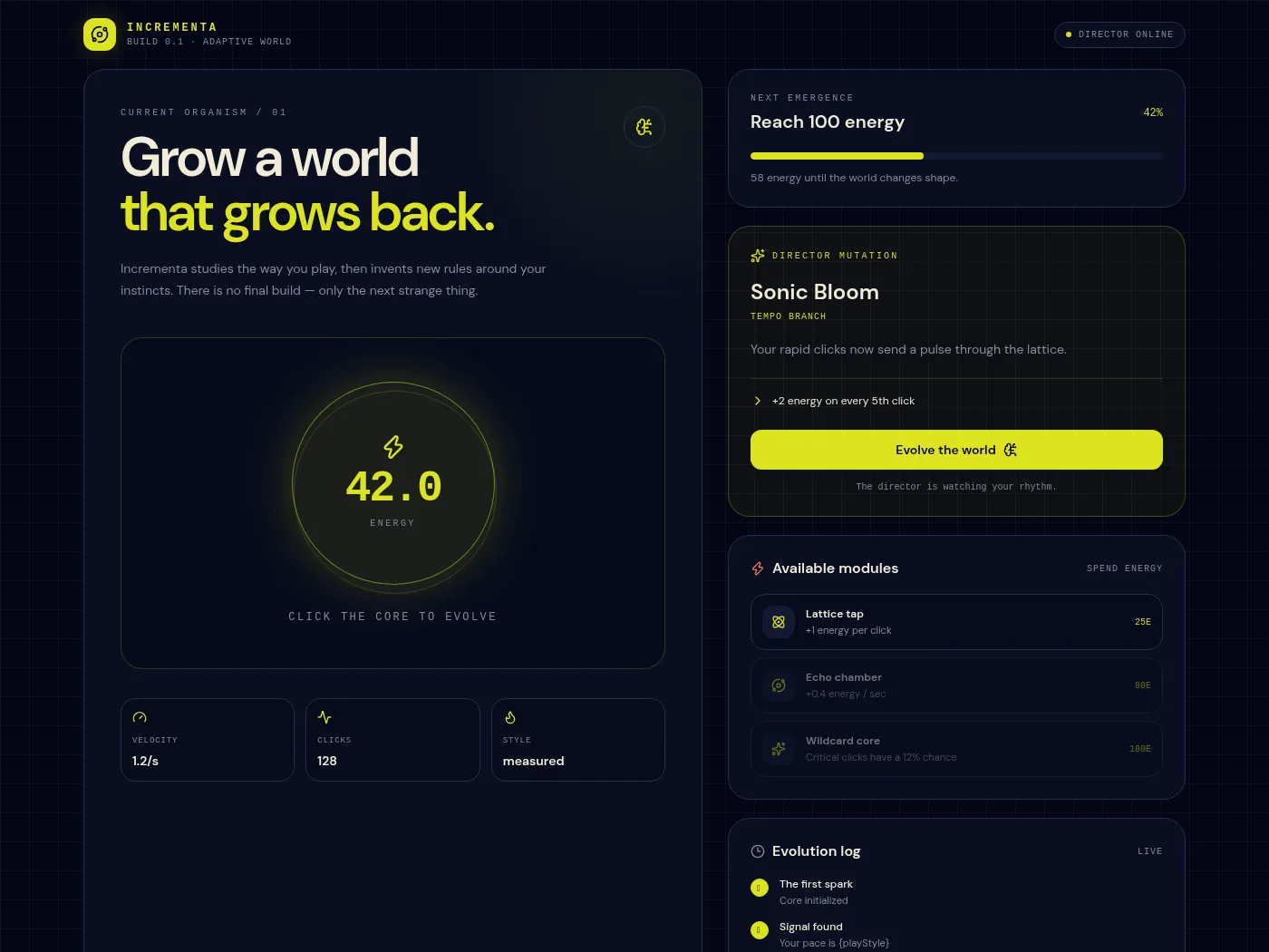 AI Evolving Incremental Game