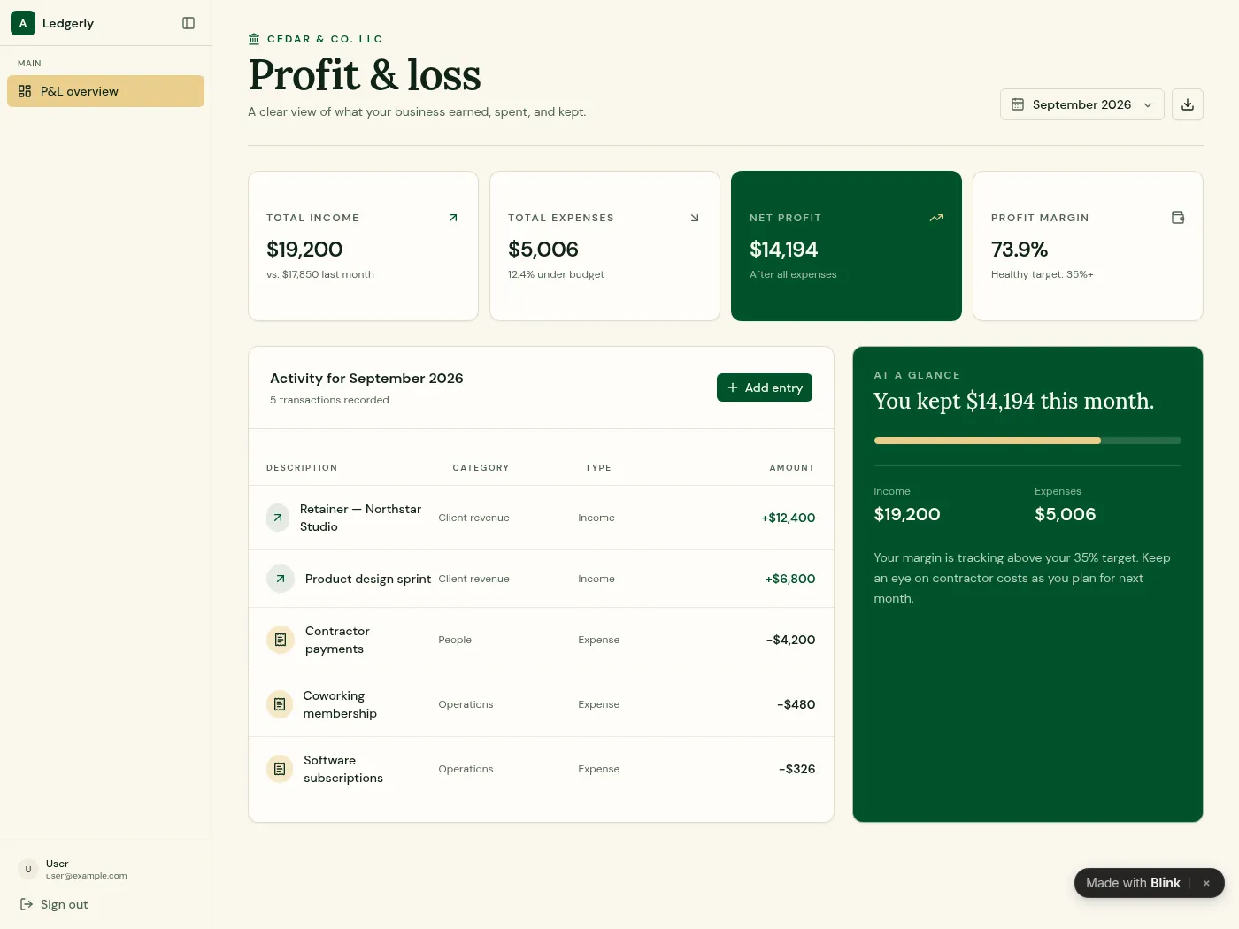 LLC P&L Dashboard
