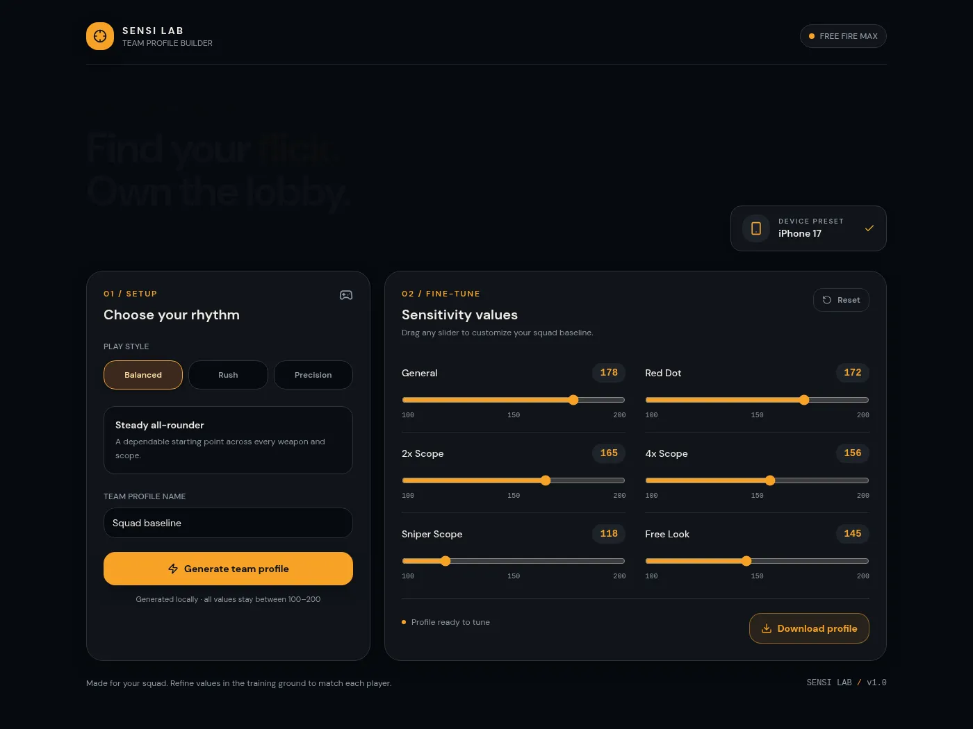 Pro Sensitivity Generator