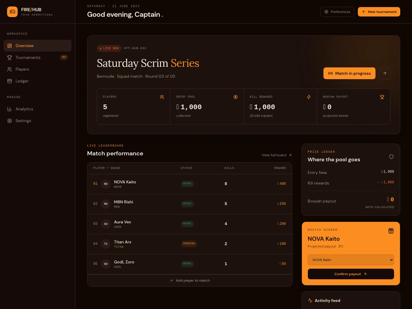 Fire Tournament Hub