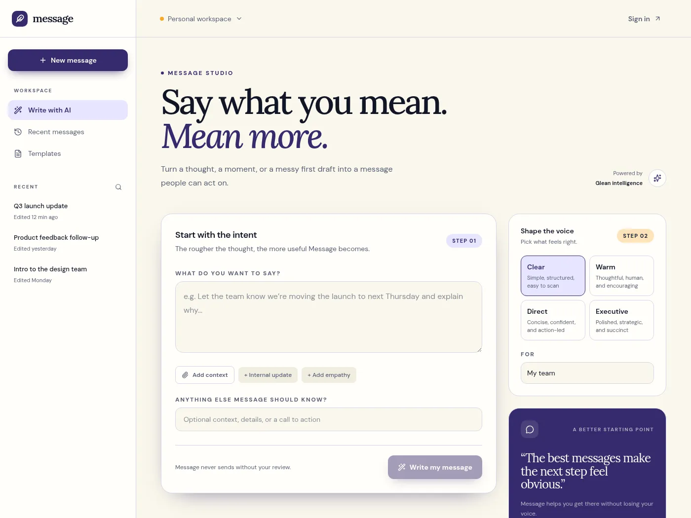 Glean Message Redesign