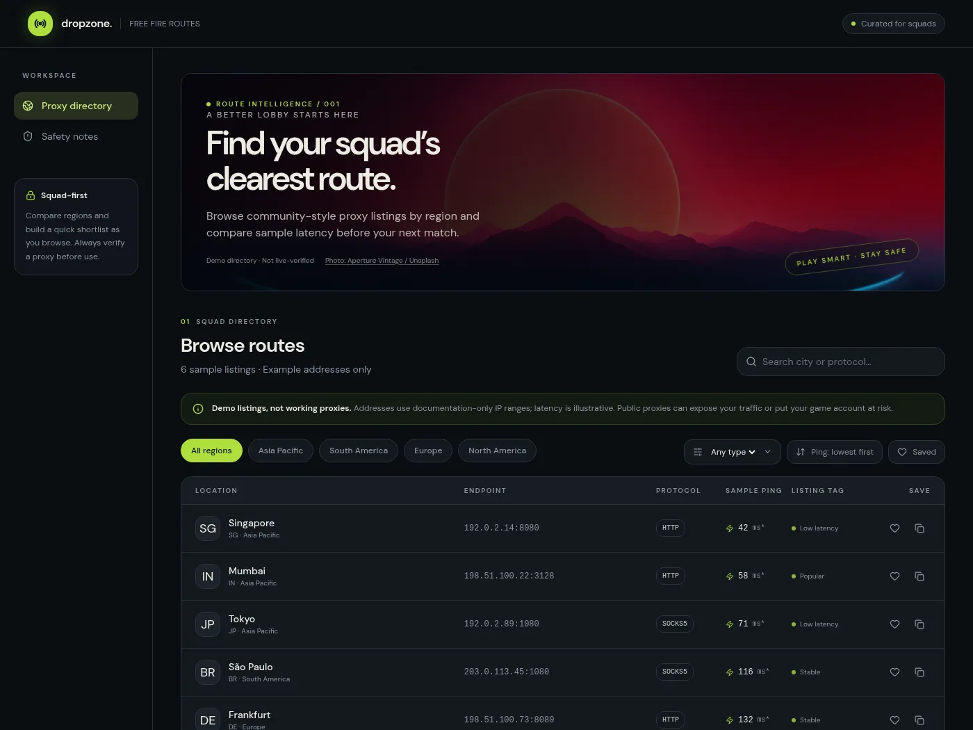 Free Fire Proxy Hub