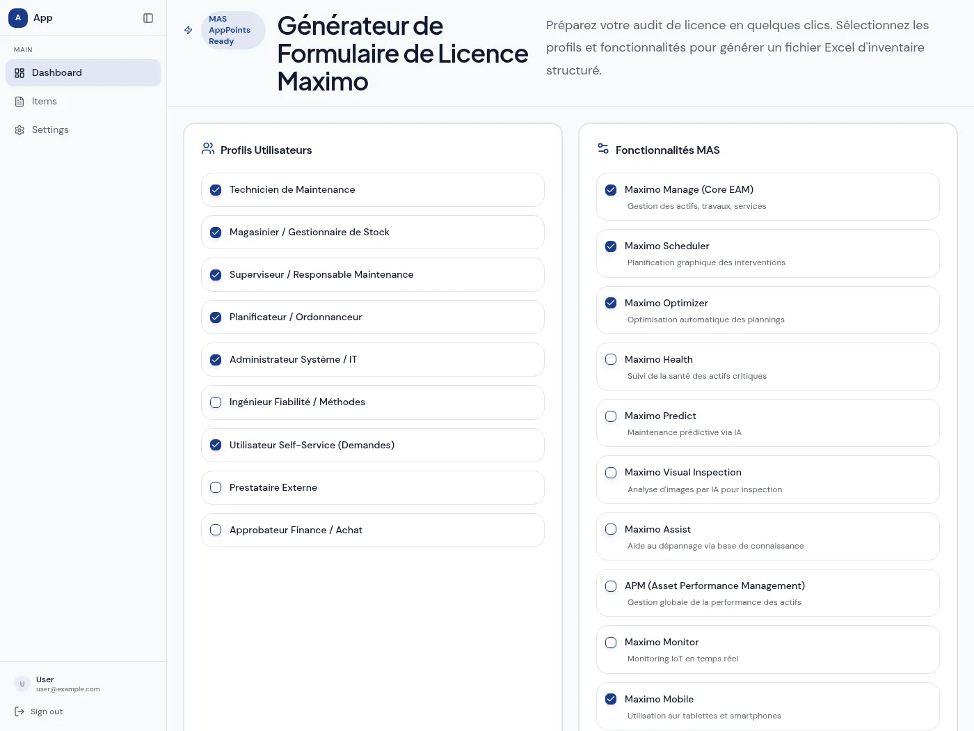Maximo License Form Generator