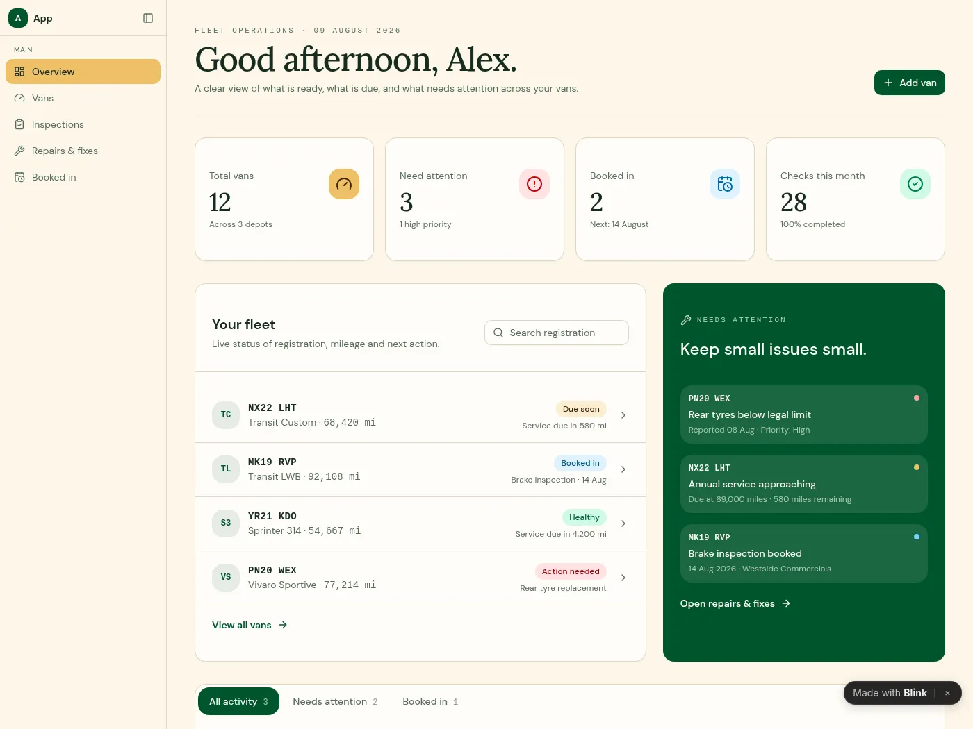Van Service Tracker