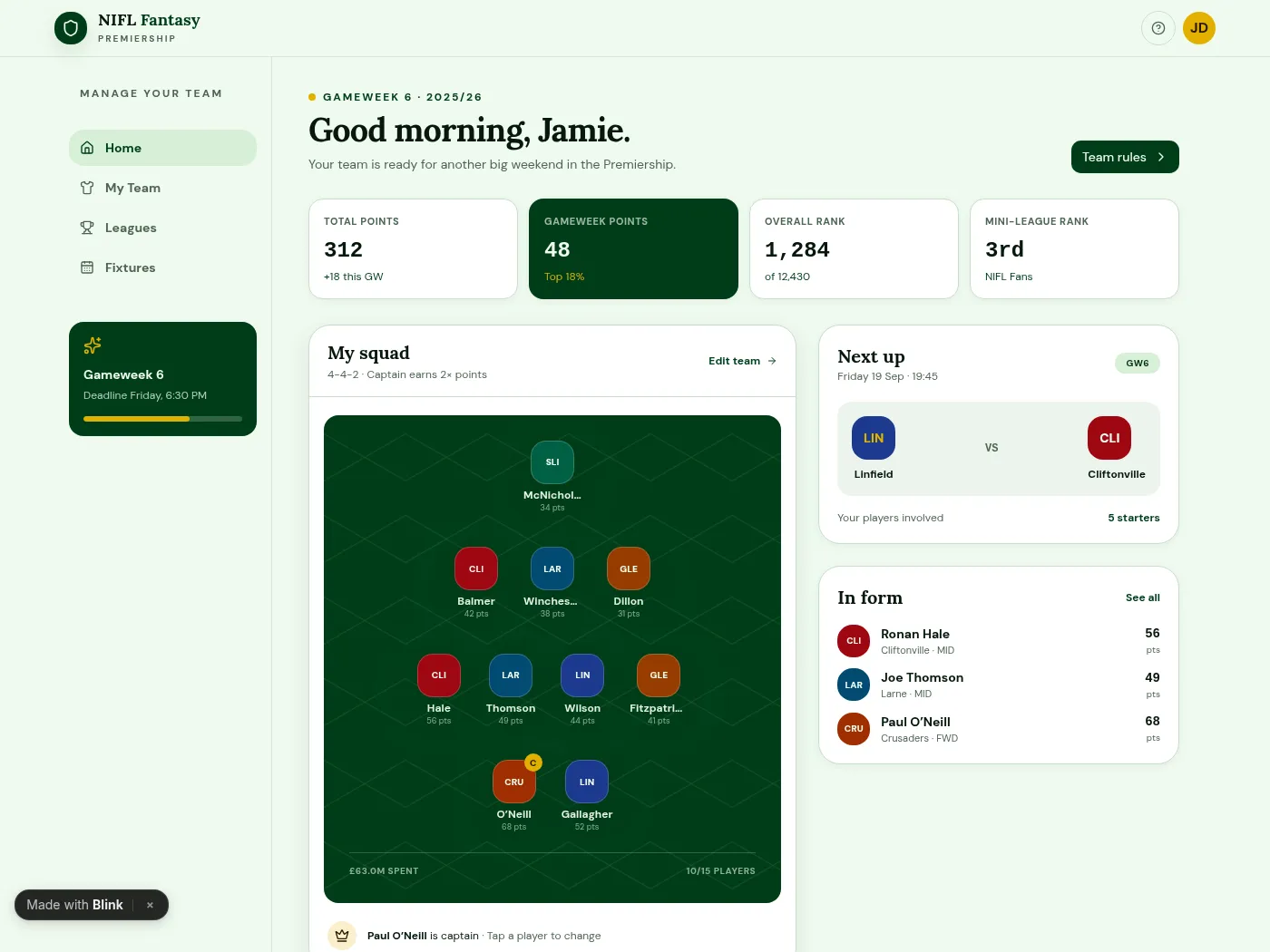 NIFL Fantasy Football App