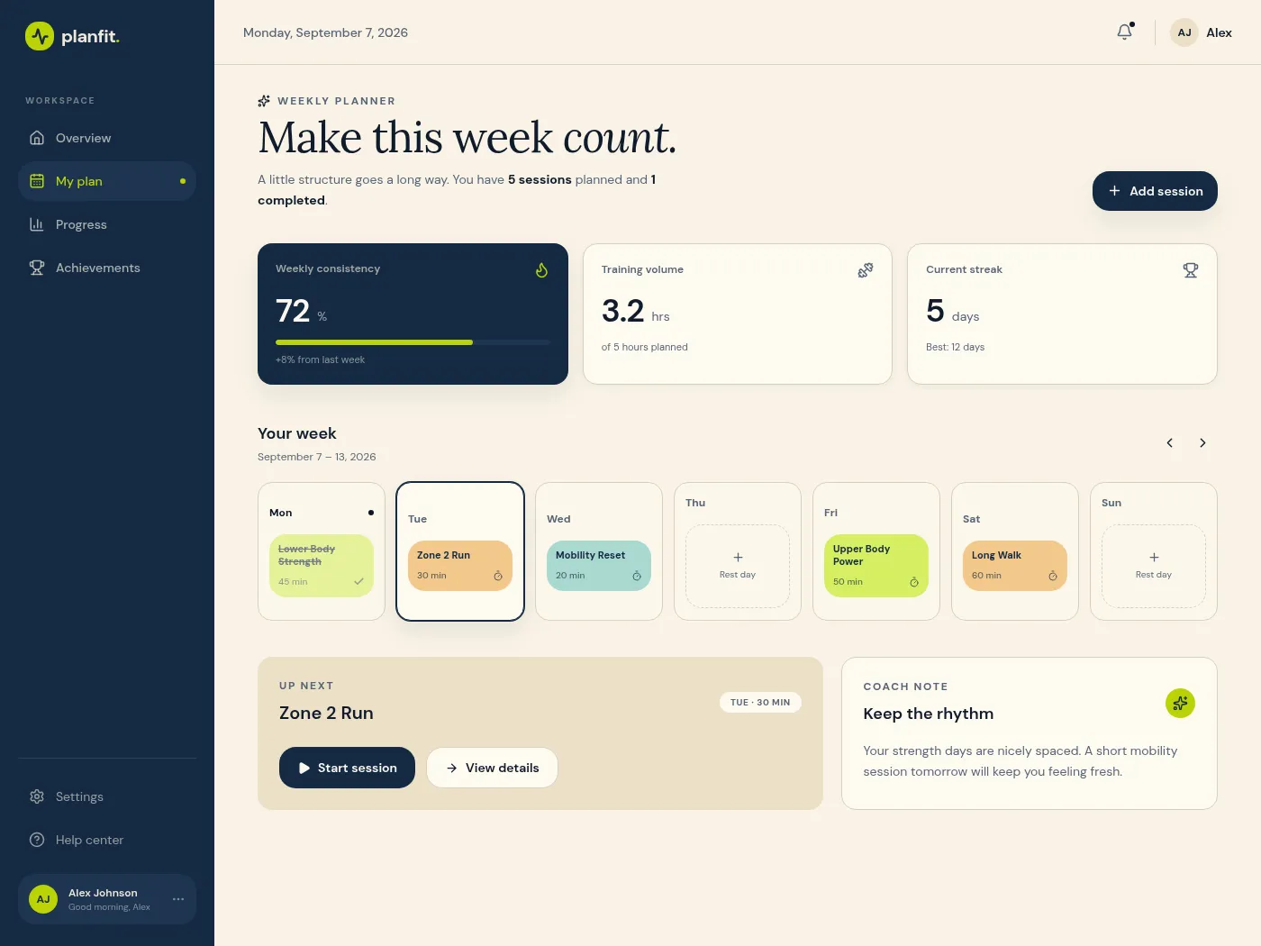 PlanFit Workout Scheduler