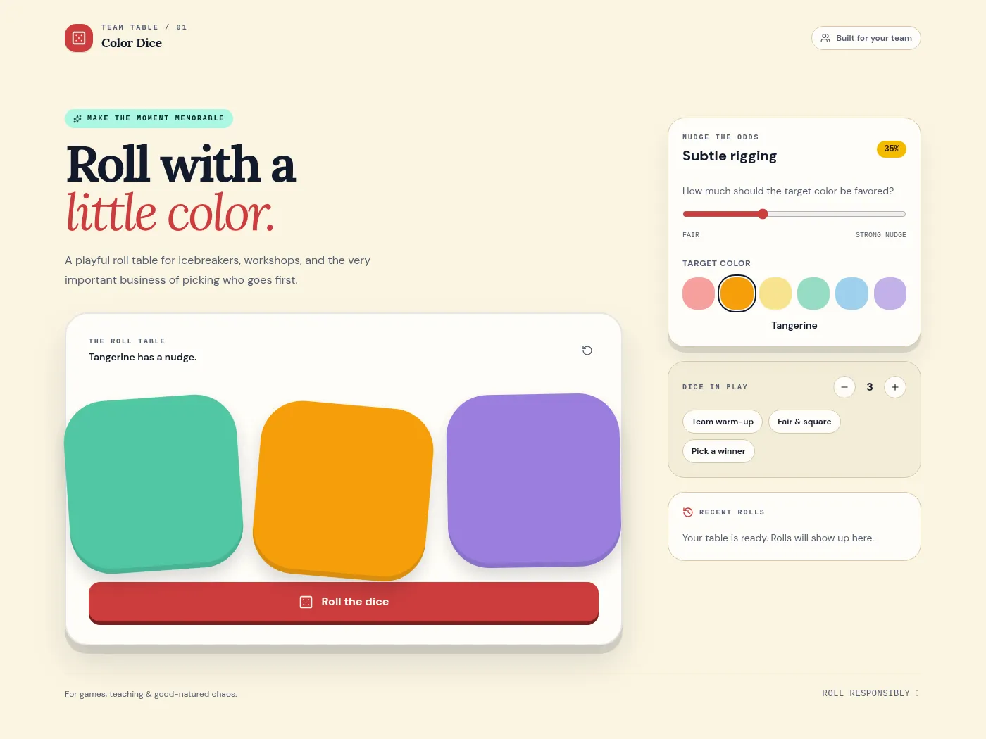 Rigged Color Dice Simulator