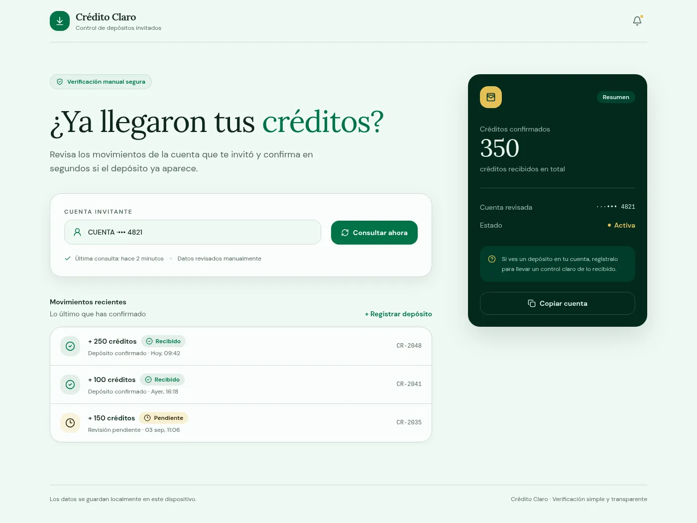 Alerta de Créditos Recibidos
