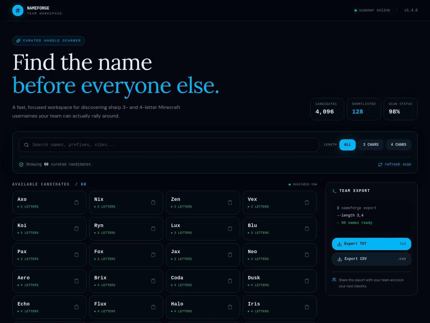 Minecraft Name Finder