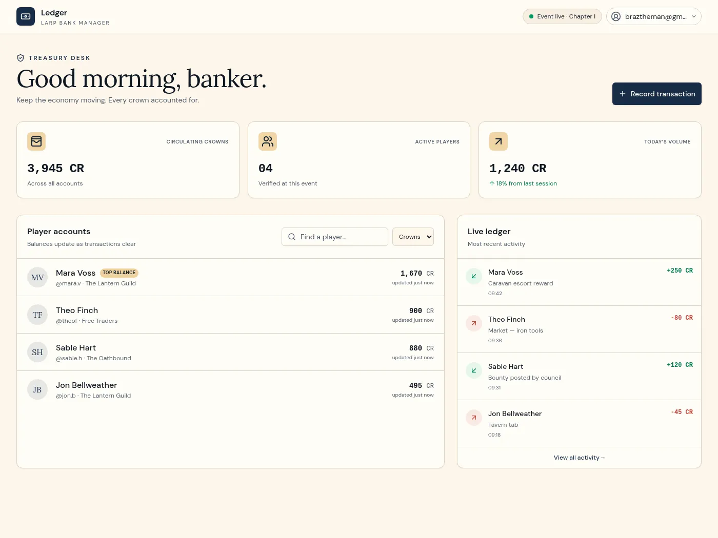LARP Bank Manager