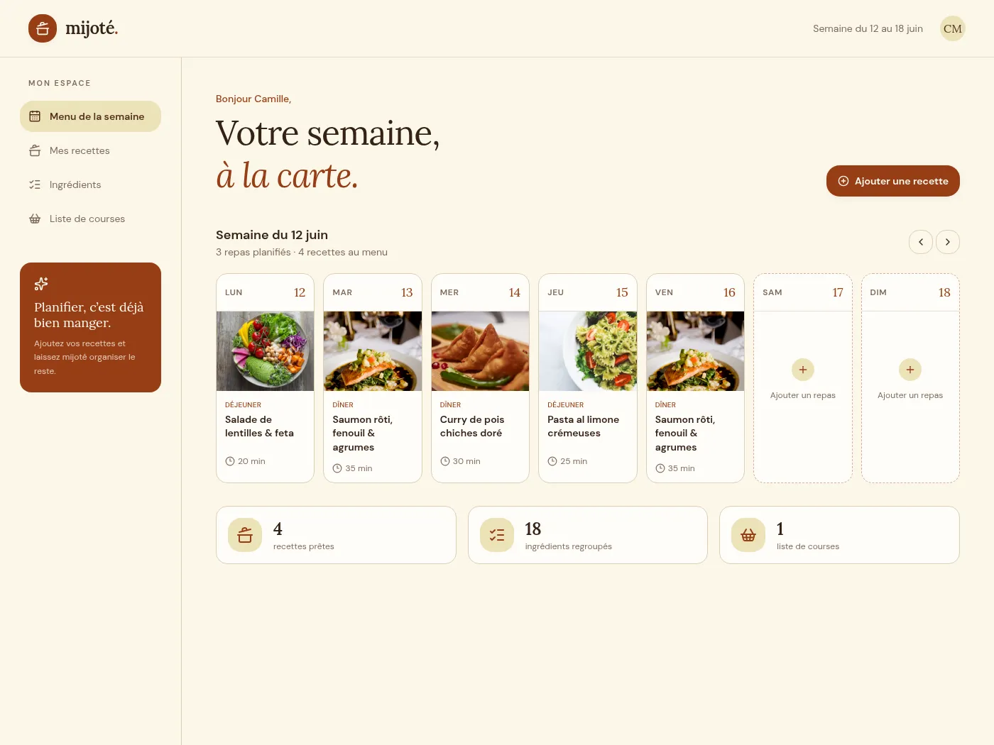 Menu & Course Planner
