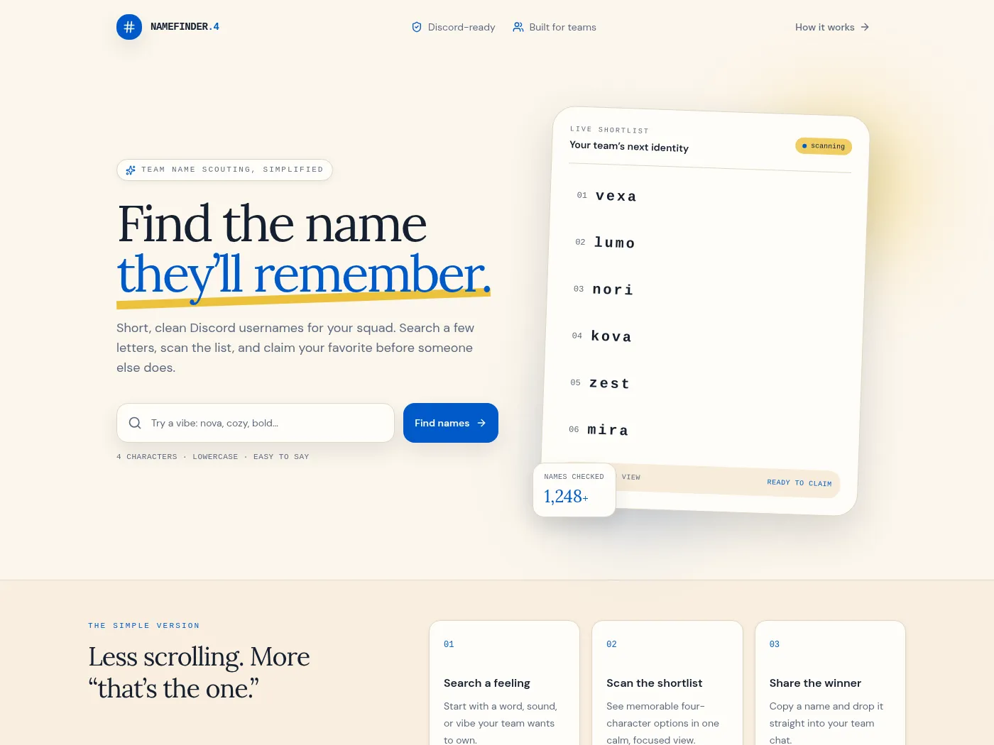 NameFinder 4-Chars