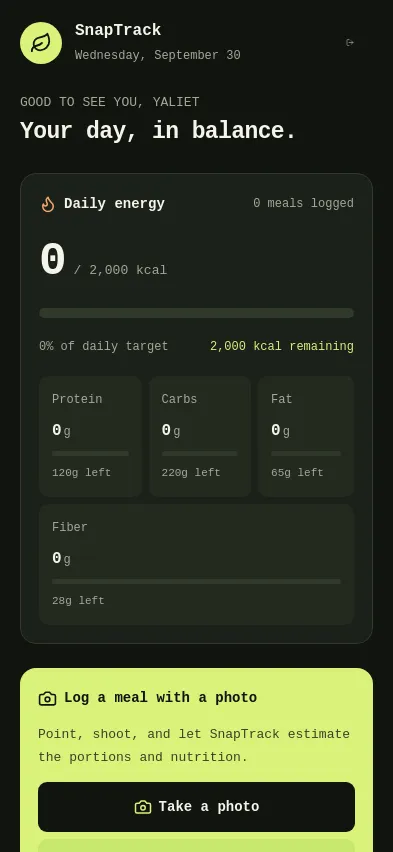 SnapTrack Nutrition App
