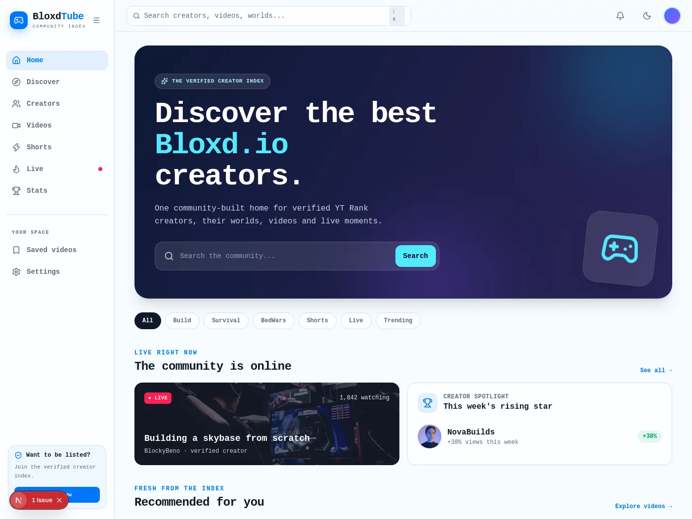 BloxdTube Community Platform