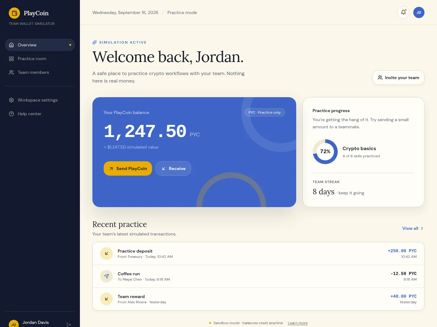 PlayCoin Wallet Simulator