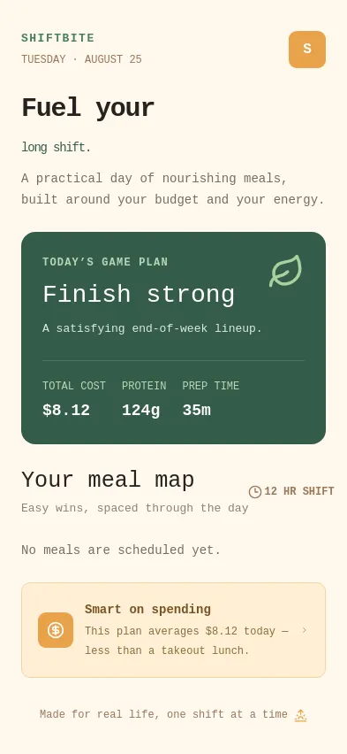 ShiftBite Meal Planner