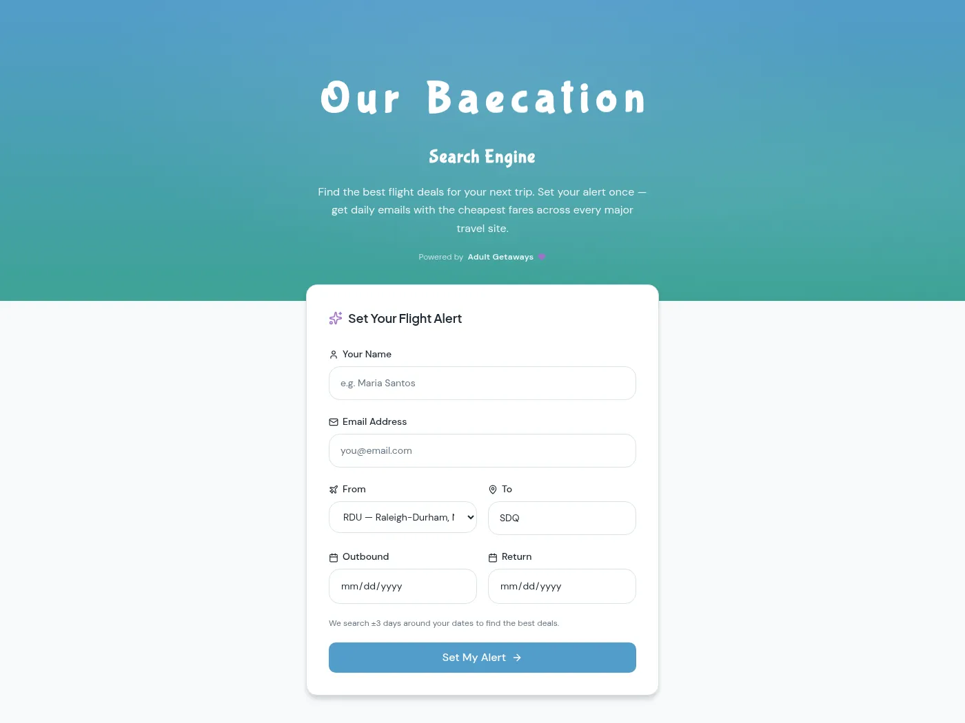 Our Baecation Search Engine