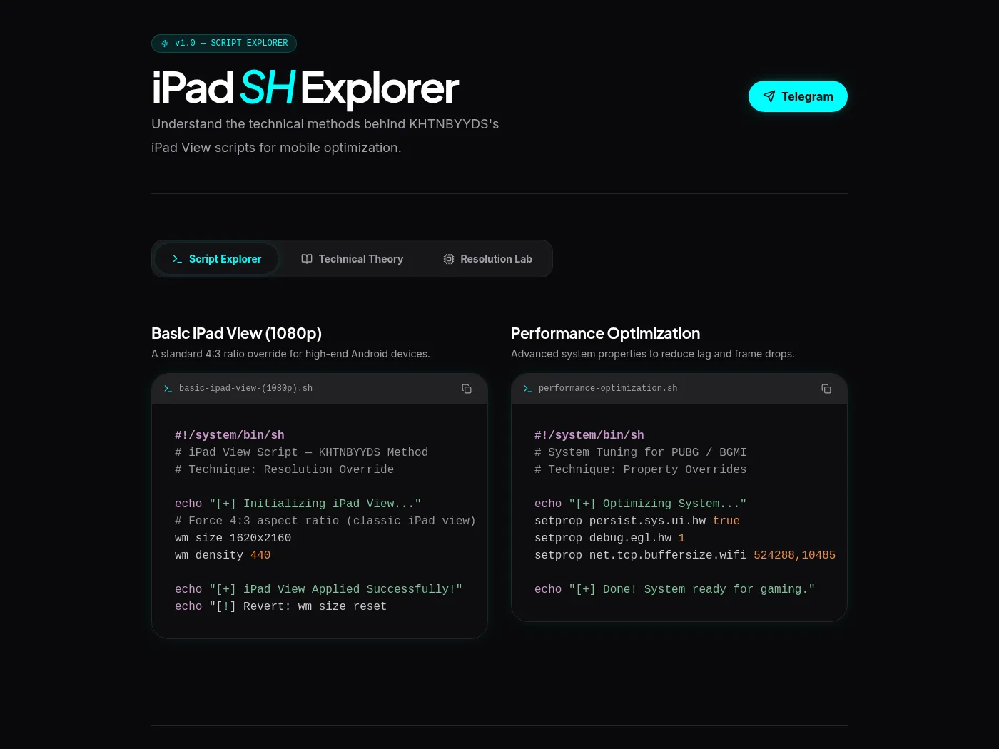 iPad SH Script Explorer