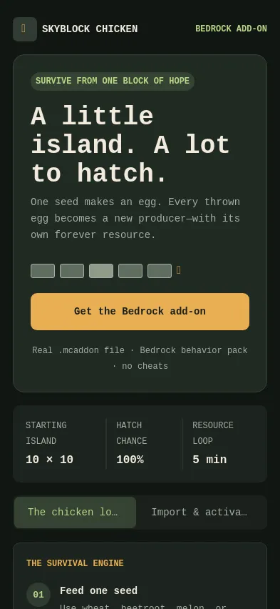 Skyblock Chicken Bedrock Add-On
