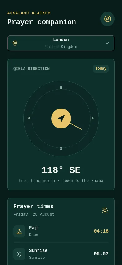 Qibla Compass & Prayer Times