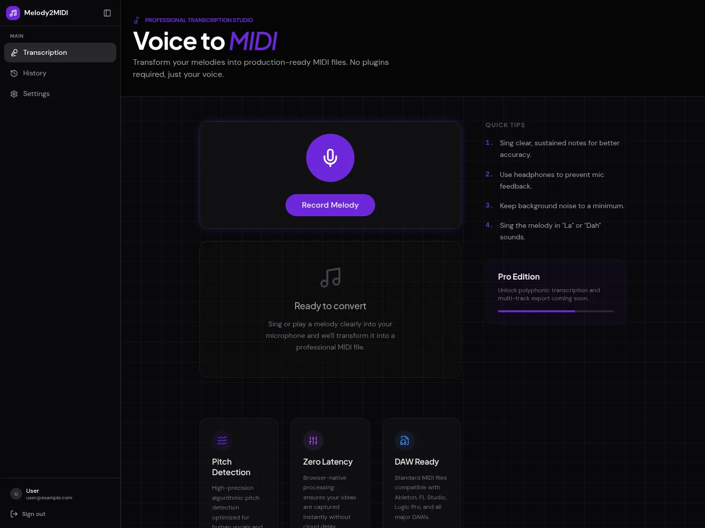 Melody2MIDI Studio