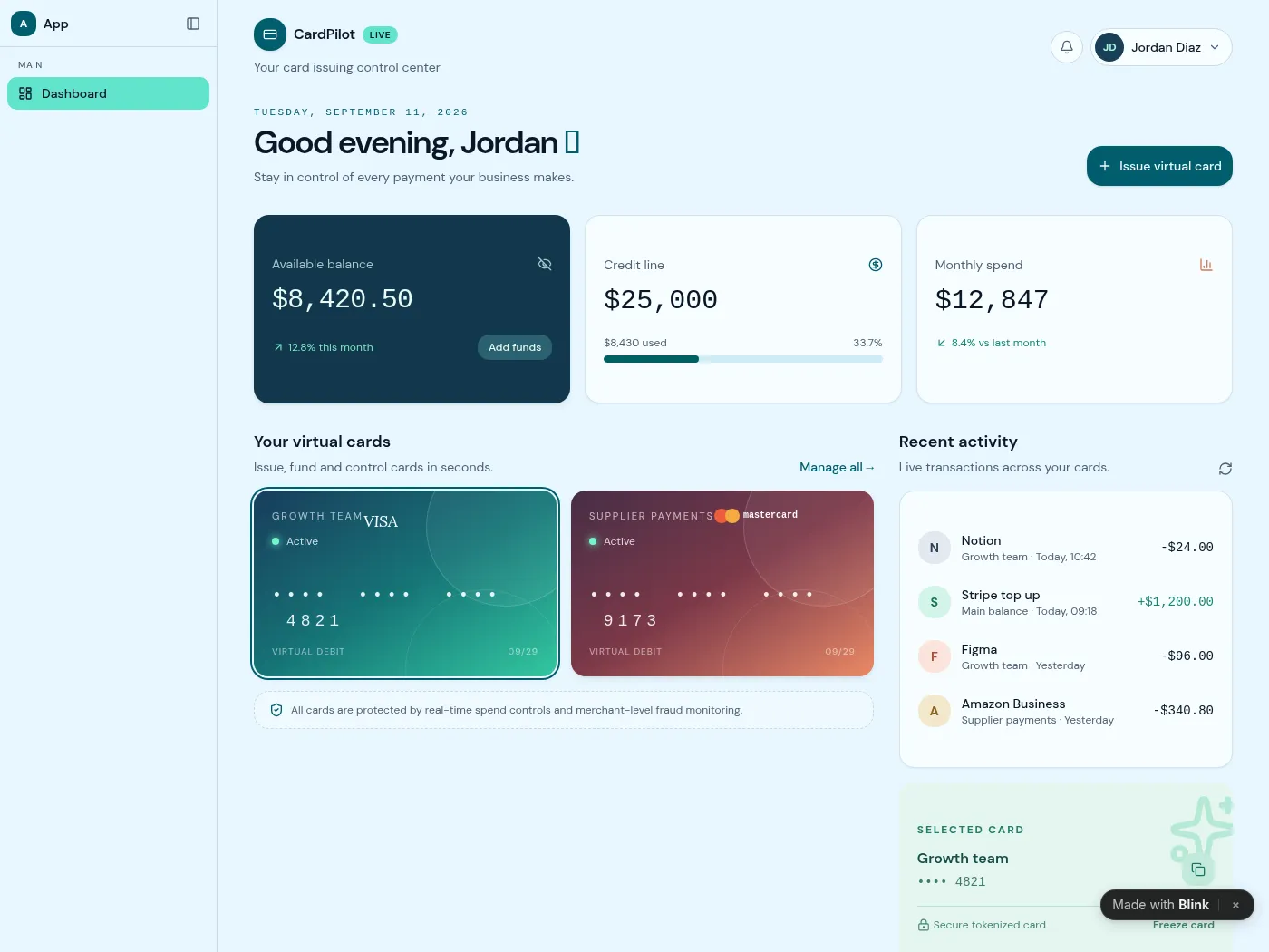 Virtual Card Dashboard