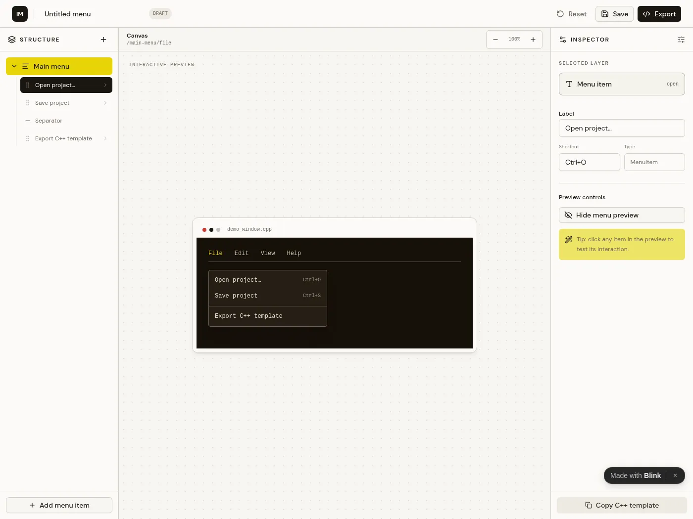 ImGui Menu Builder