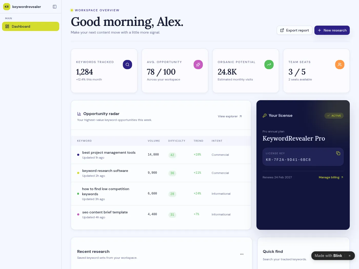 KeywordRevealer Dashboard