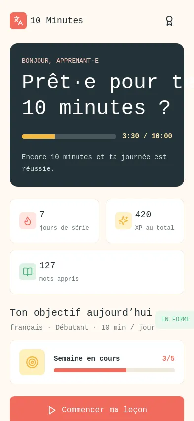 10 Minutes Language App
