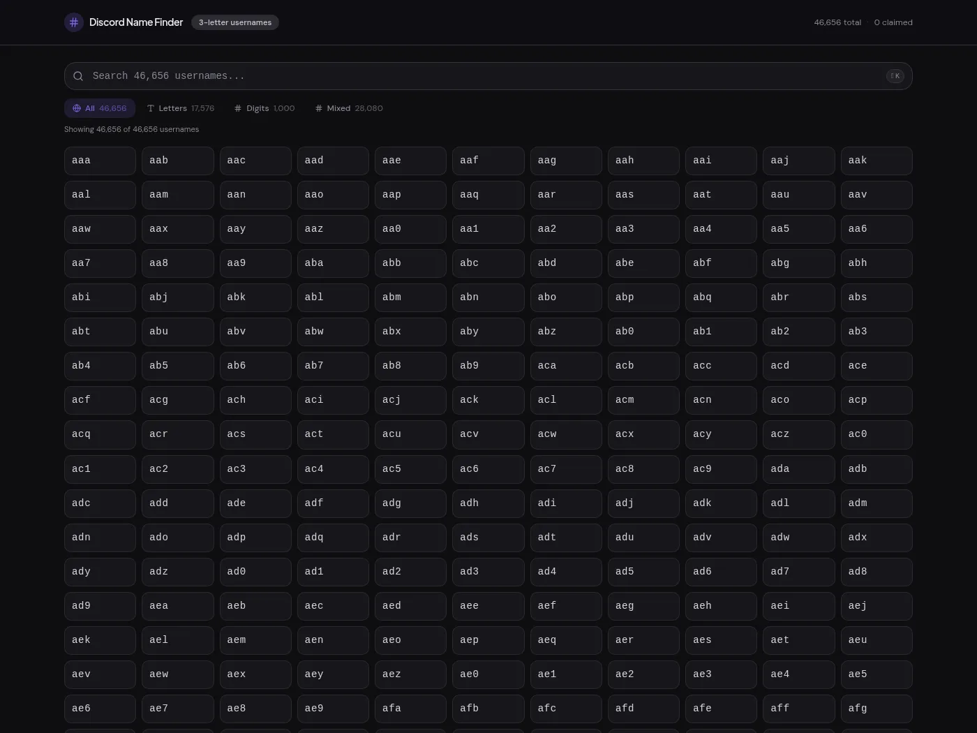Discord Name Finder