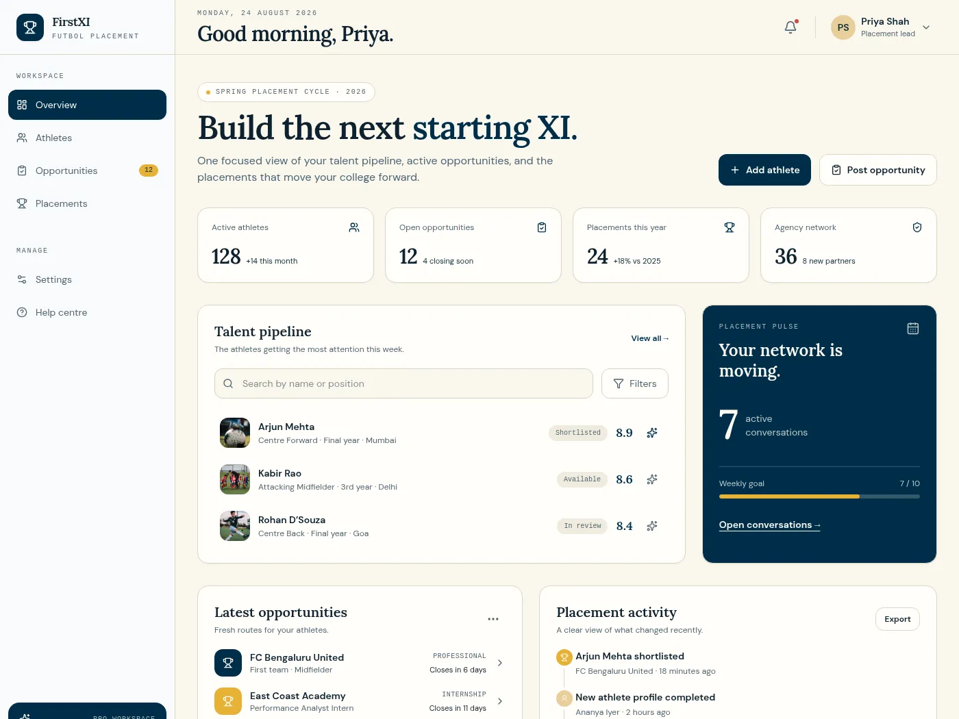 FirstXIFutbol Placement App