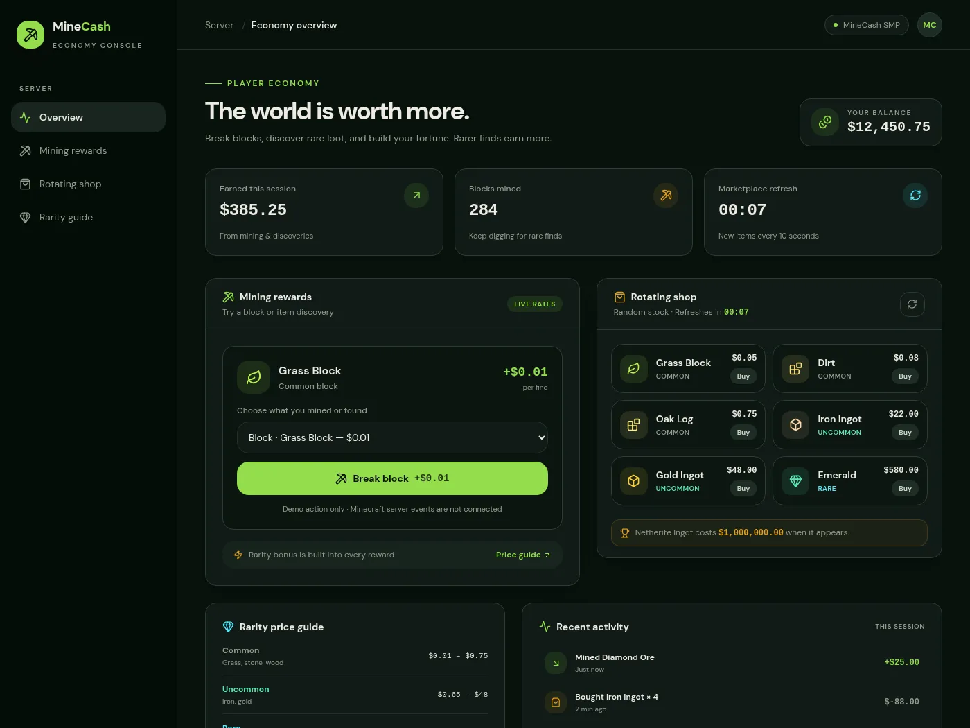 MineCash Server Economy