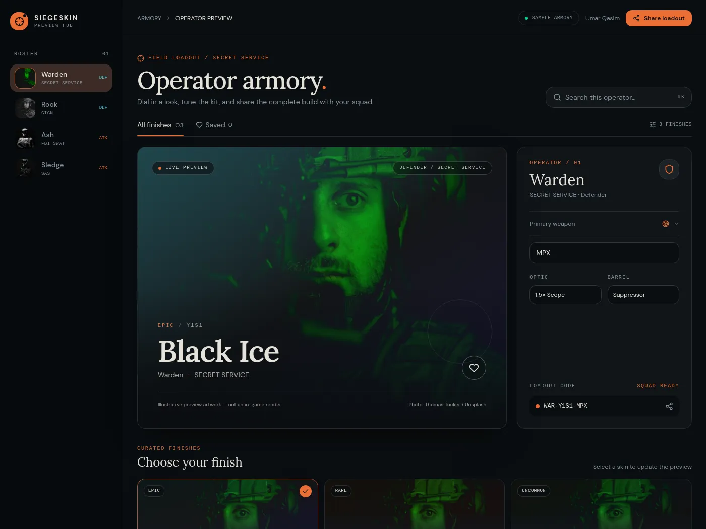 SiegeSkin Preview Hub