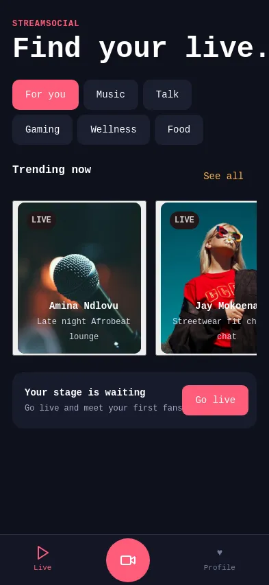 StreamSocial Mobile Live