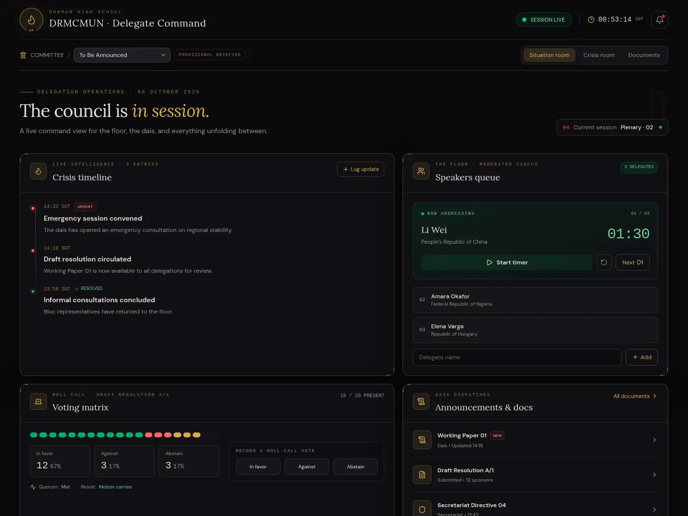 Imperial Delegate Dashboard