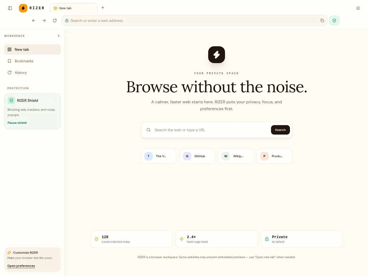 RIZER Custom Browser