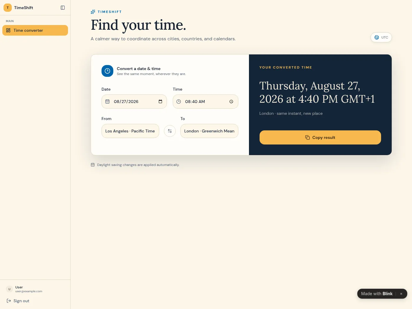 TimeShift Web App