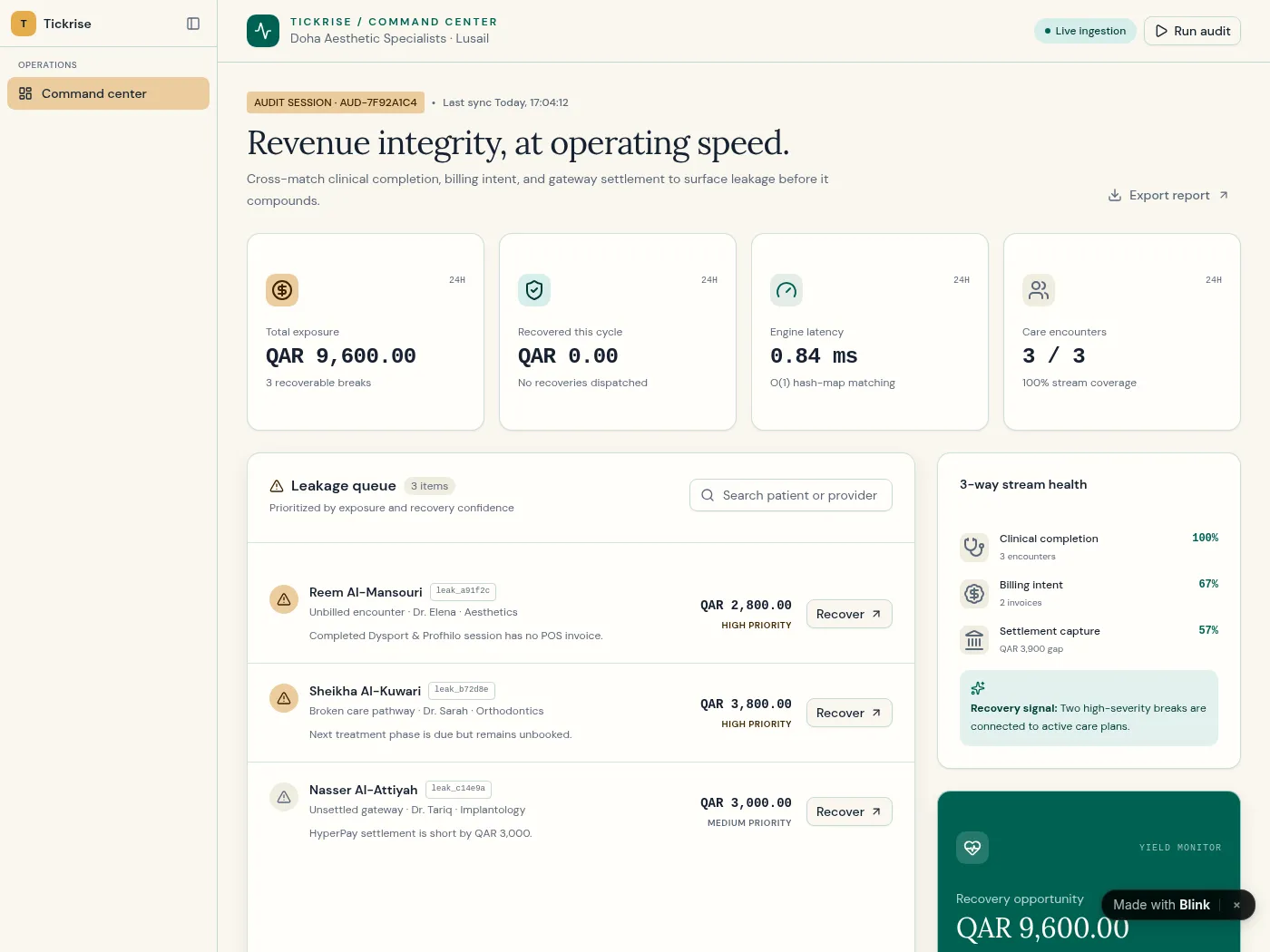 Tickrise Reconciliation Engine