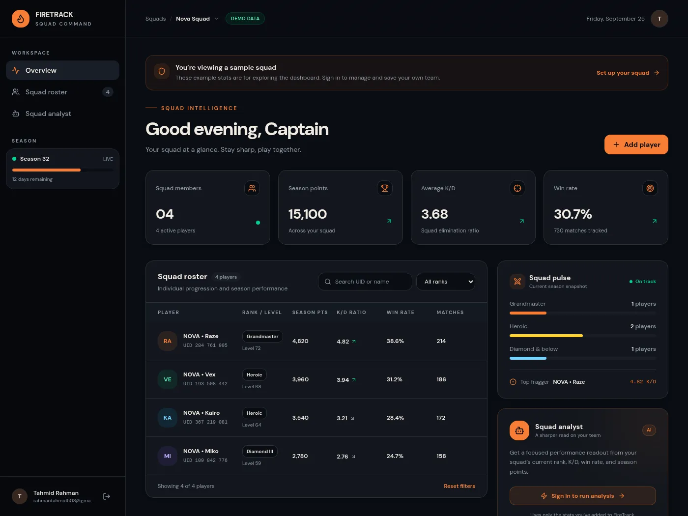 FireTrack Squad Dashboard