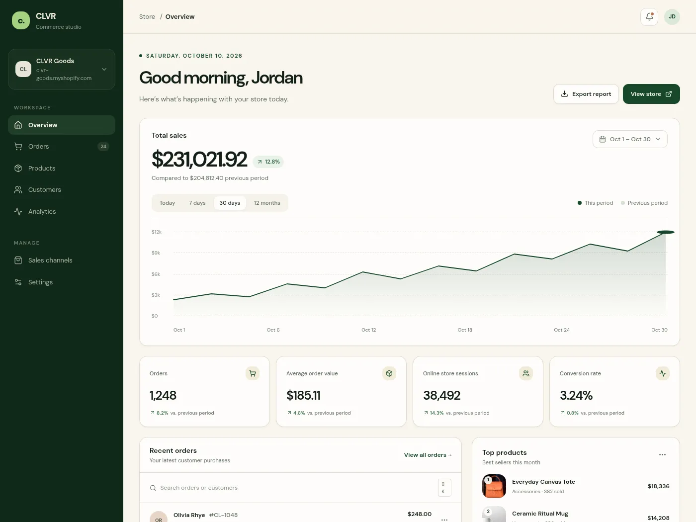 CLVR Shopify Dashboard Mockup