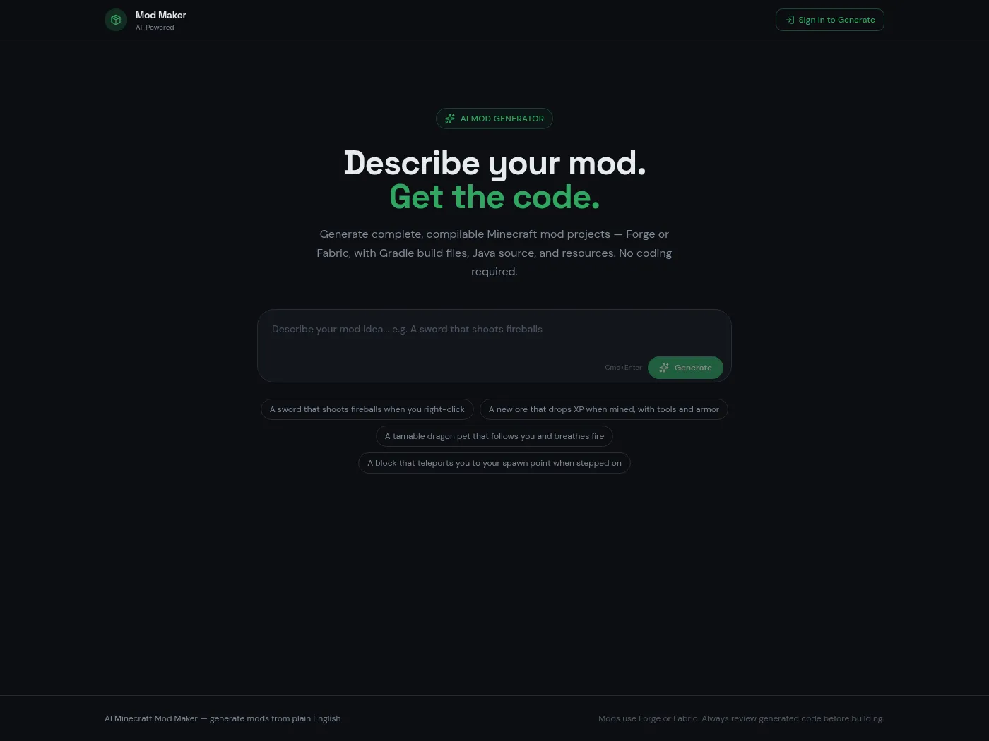 AI Minecraft Mod Maker