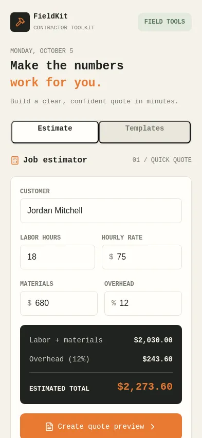 Contractor Toolkit Mobile