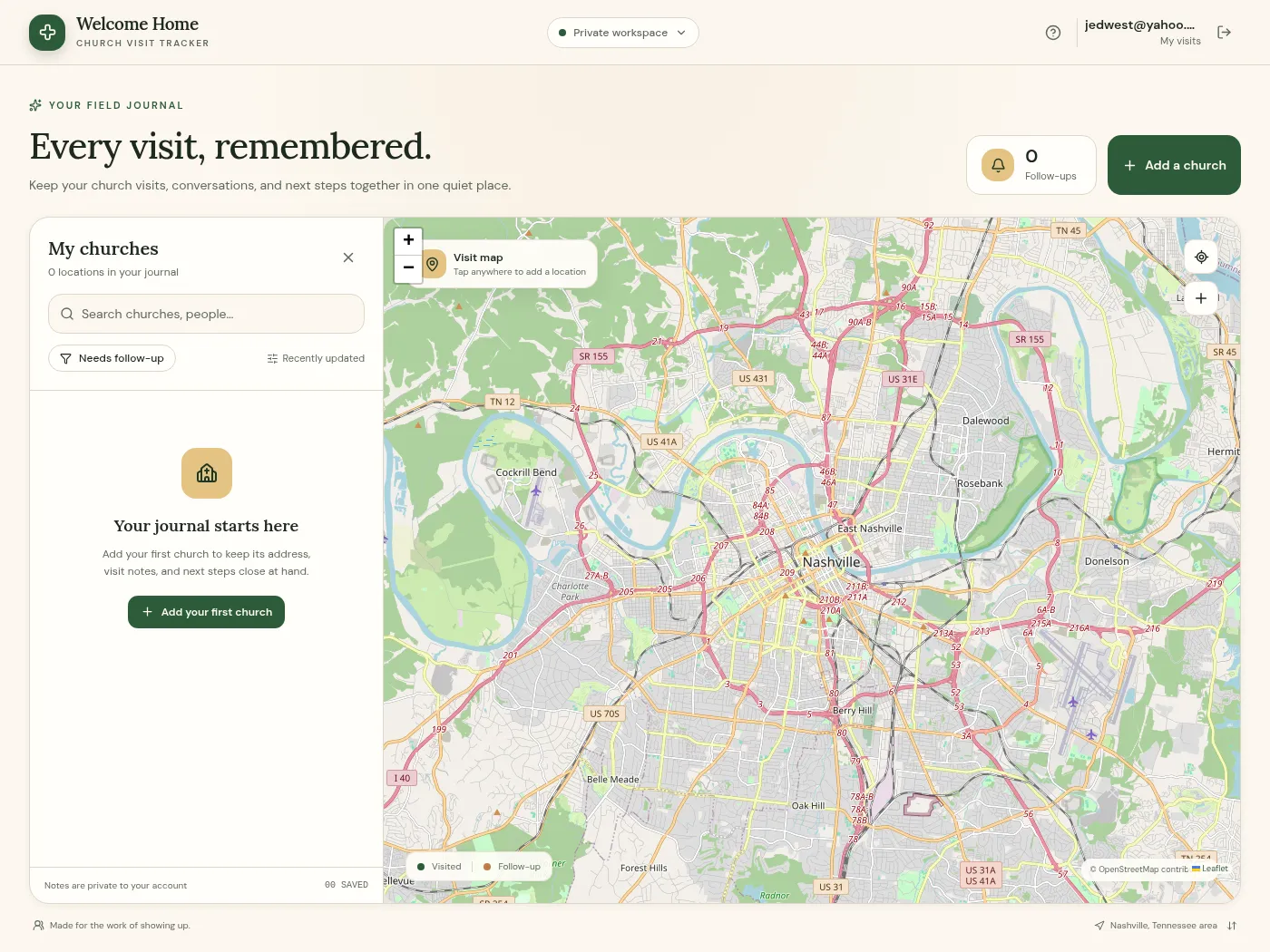 Church Visit Tracker