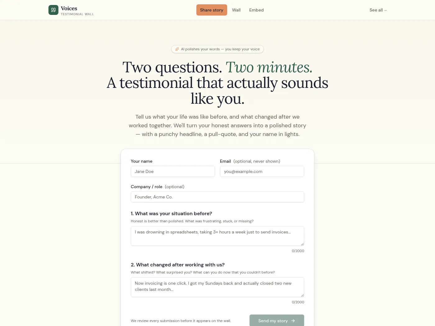 AI Testimonial Wall