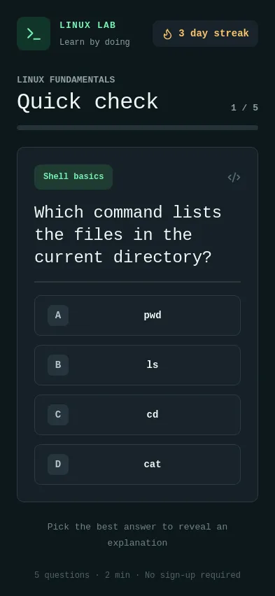 Linux Learner Quiz App