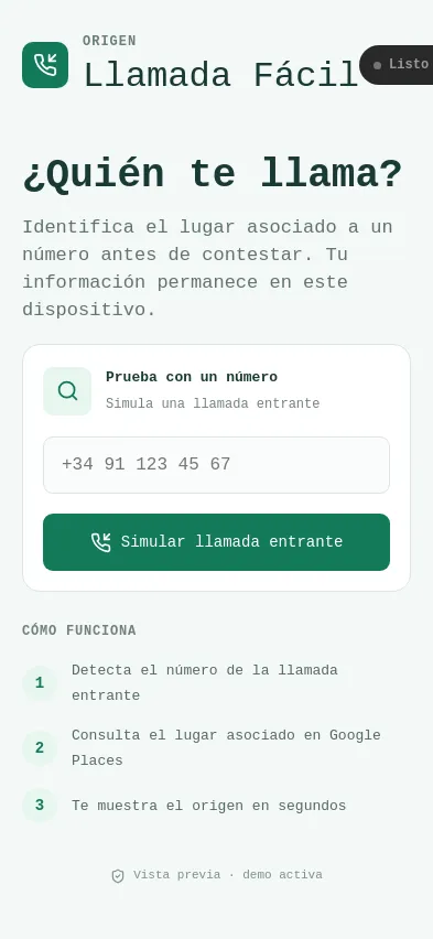 Origen Llamada Fácil