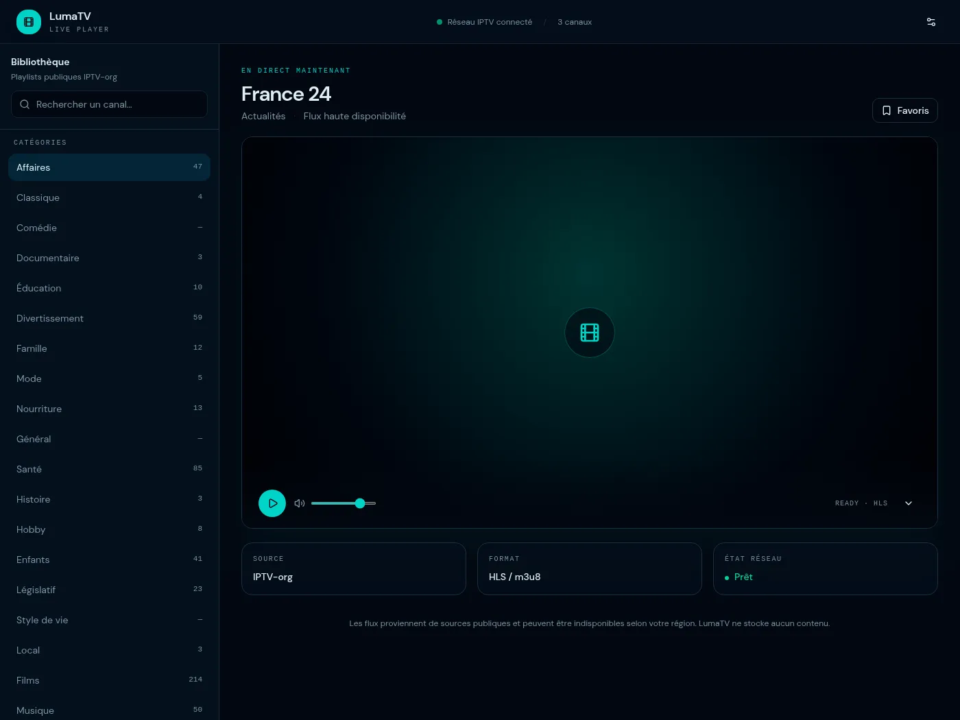 VLC-Like IPTV Web Player