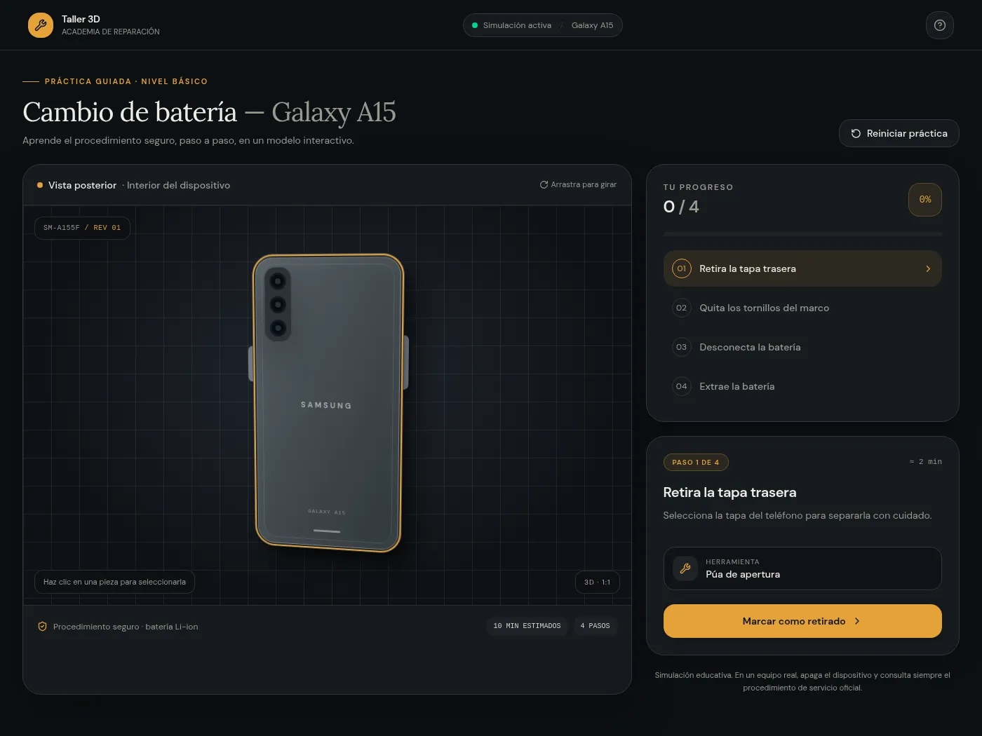 Galaxy A15 3D Repair Sim